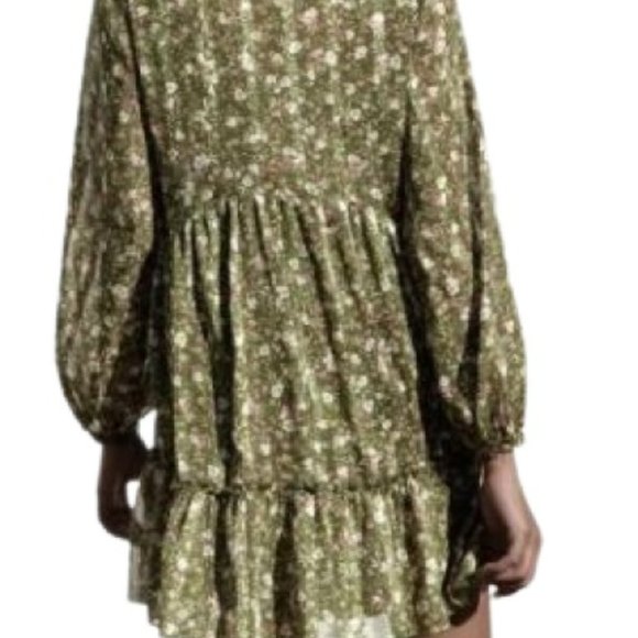 Zara | Dresses | Zara Womens Babydoll Tunic Dress Green Floral Metallic ...